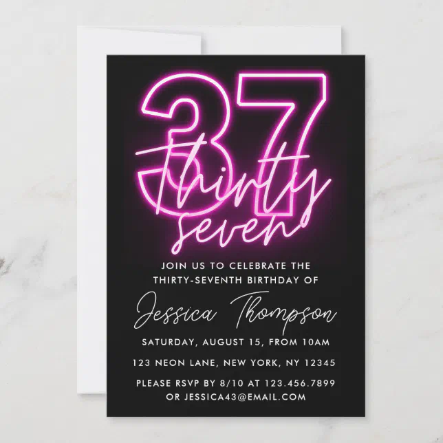 Neon Pink 37th Birthday Invitation | Zazzle