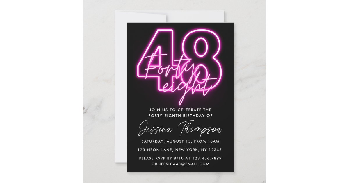 Neon Pink 48th Birthday Invitation | Zazzle