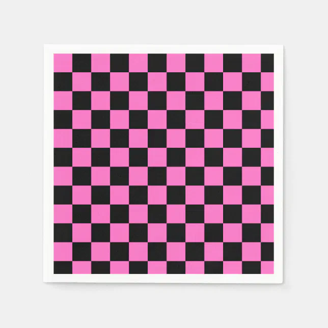 Neon Pink and Black Checkered Checkerboard Vintage Napkins | Zazzle