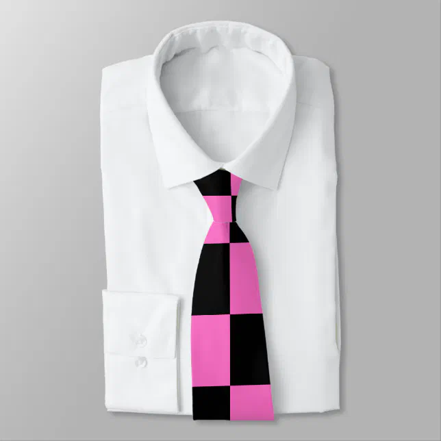 Neon Pink and Black Checkered Checkerboard Vintage Neck Tie | Zazzle