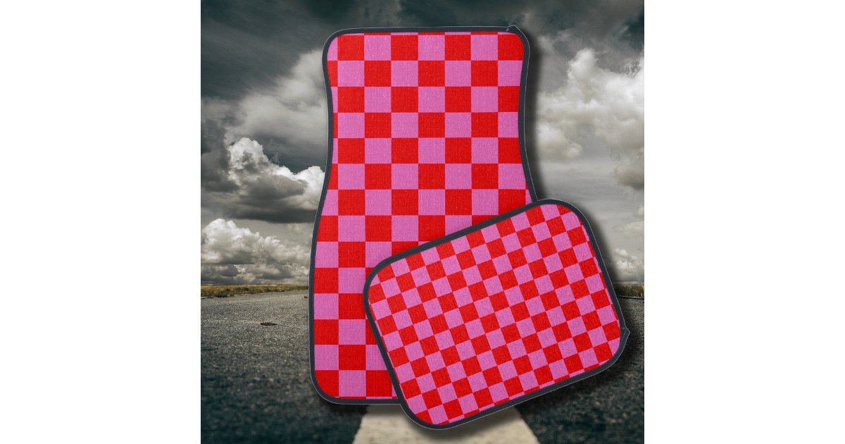 Neon Pink and Red Checkered Checkerboard Vintage Car Floor Mat | Zazzle