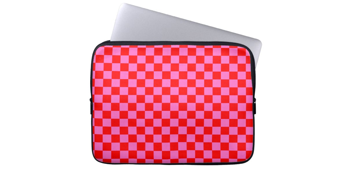 Neon Pink and Red Checkered Checkerboard Vintage Laptop Sleeve | Zazzle
