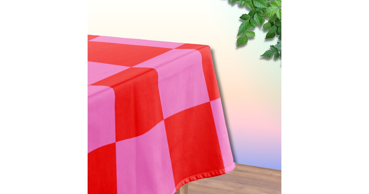 Neon Pink and Red Checkered Checkerboard Vintage Tablecloth | Zazzle