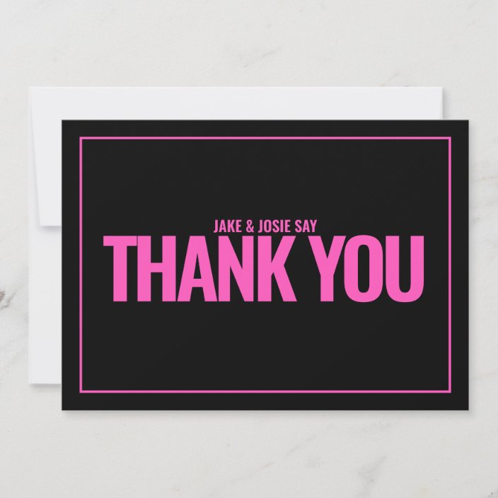 Neon pink bold text, thank you card | Zazzle.com