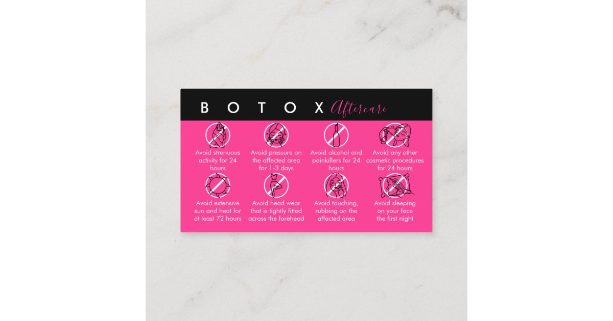 Neon Pink Botox Aftercare Instructions Business Card | Zazzle