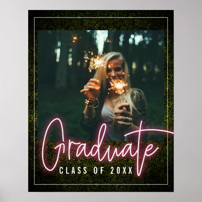 Neon Pink Boxwood Graduation Photo Class Of Poster | Zazzle