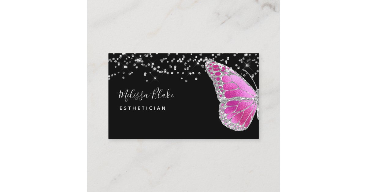 neon pink butterfly business card | Zazzle