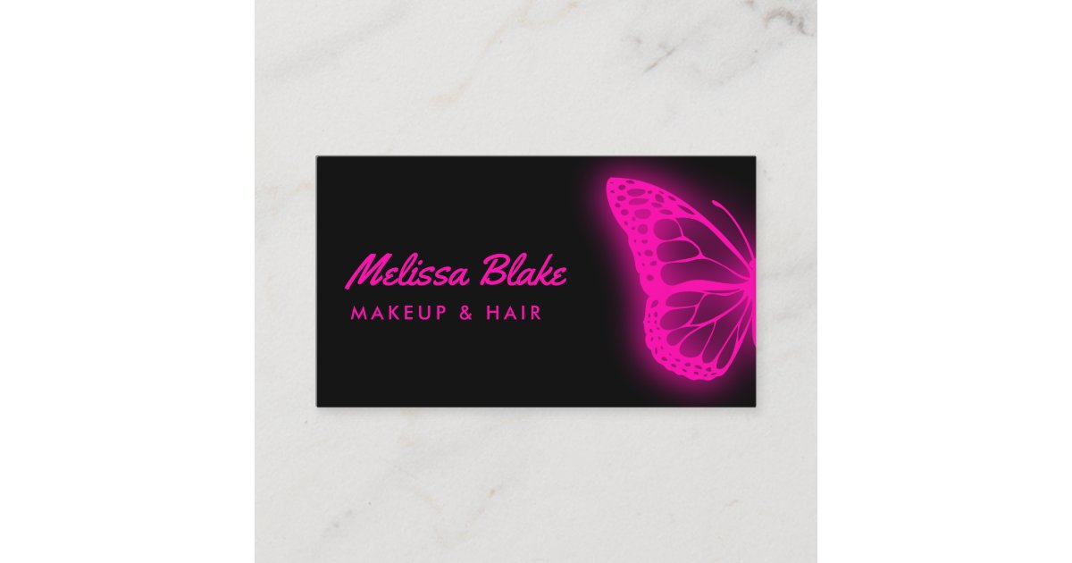 neon pink butterfly logo business card | Zazzle