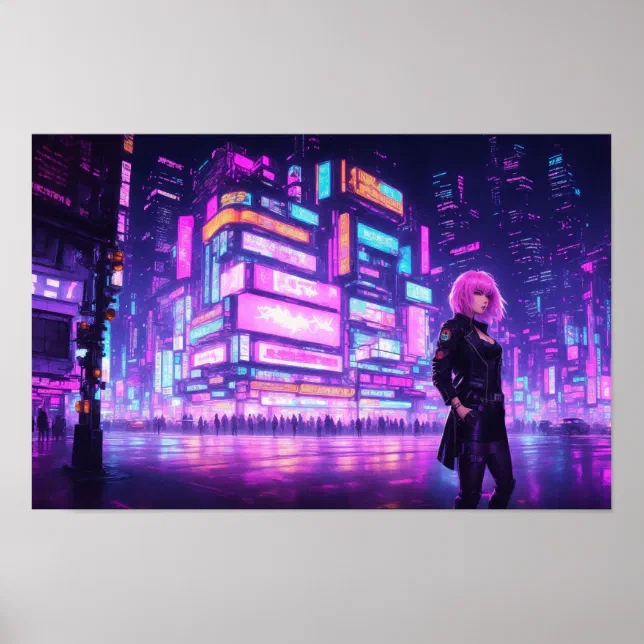 Neon Pink Cyberpunk City Poster | Zazzle