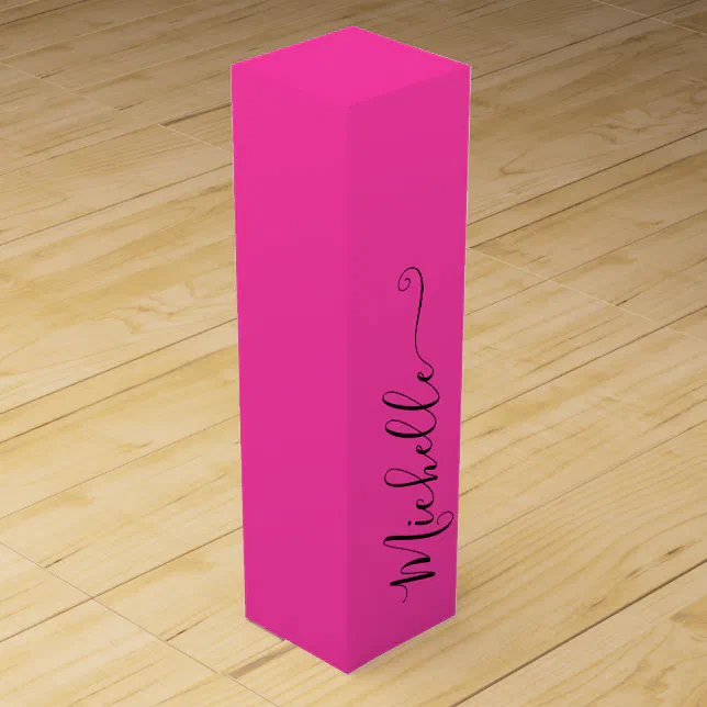 Neon Pink Elegant Typography Wine Box | Zazzle