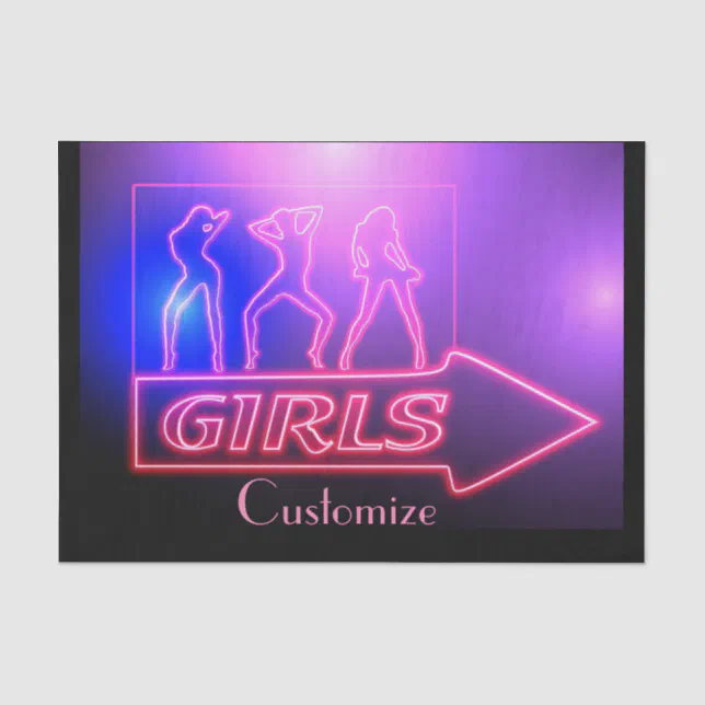 Neon Pink Girls Sign Thunder_Cove Tissue Paper | Zazzle