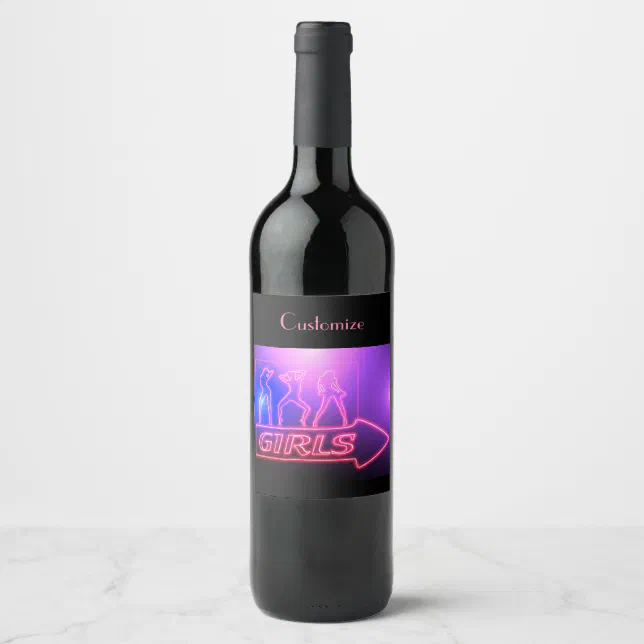 Neon Pink Girls Sign Thunder_Cove Wine Label | Zazzle