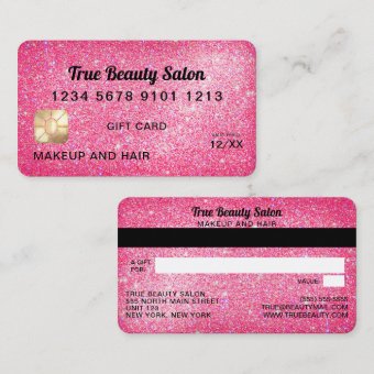 Neon Pink Glitter Credit Card Gift Certificate | Zazzle