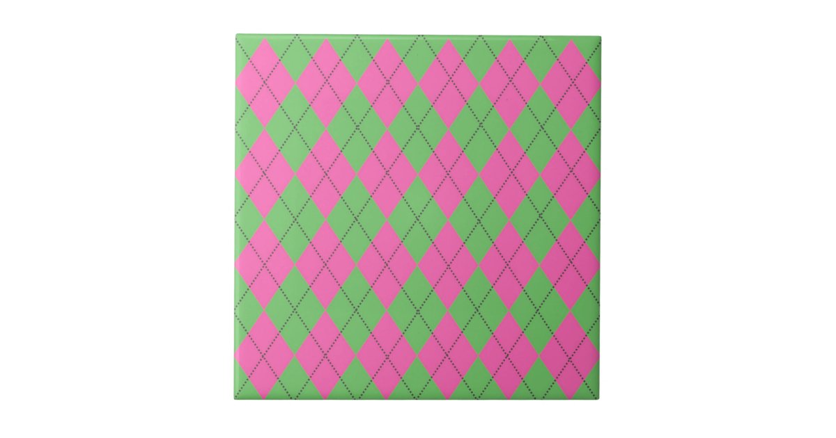 Neon Pink Green Argyle Diamond Pattern Ceramic Tile | Zazzle