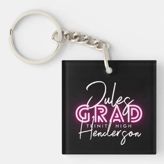 Neon Pink Lights Class of High School Graduation Keychain | Zazzle