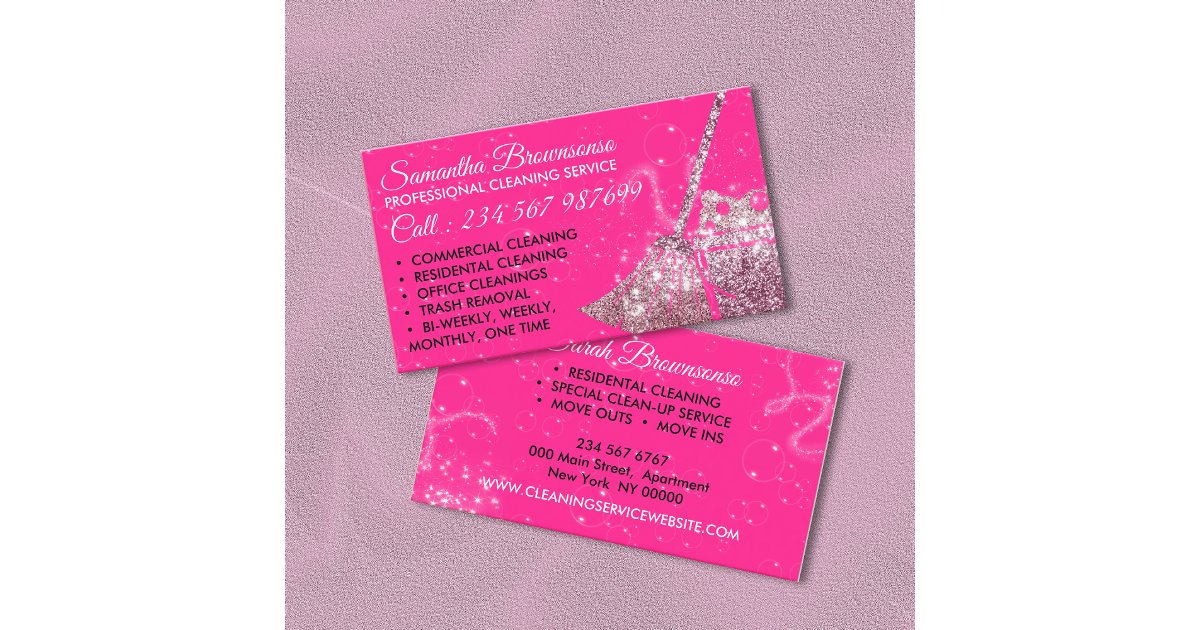 Neon Pink Luxury Cleaning Service Maid Janitorial Business Card | Zazzle