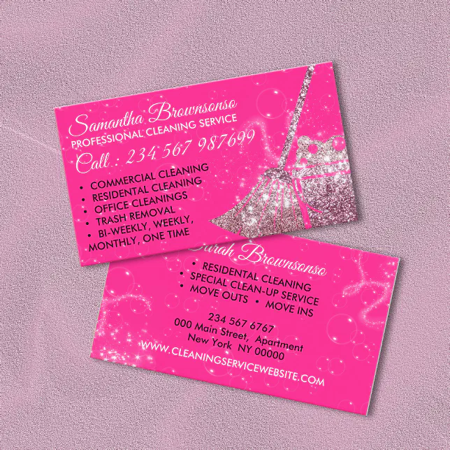 Neon Pink Luxury Cleaning Service Maid Janitorial Business Card | Zazzle