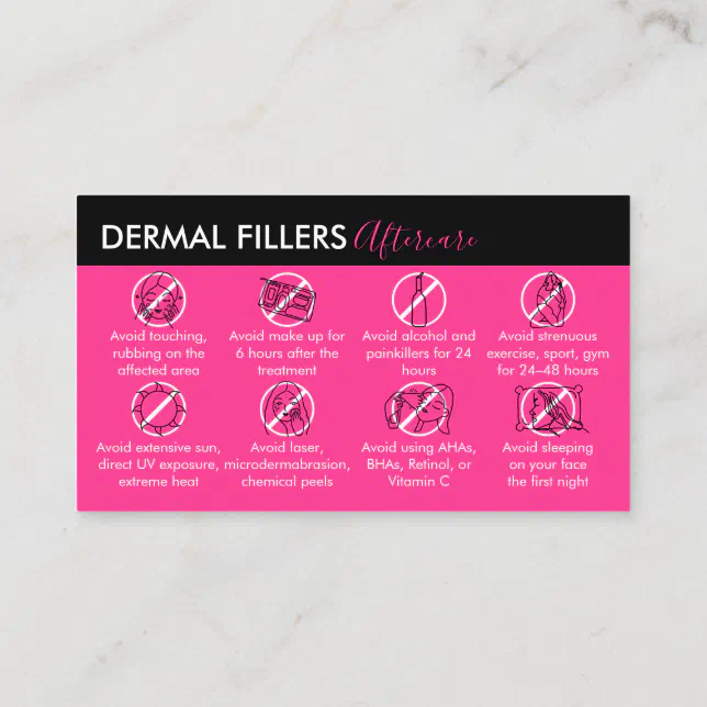 Neon Pink Modern Dermal Fillers Aftercare Business Card | Zazzle