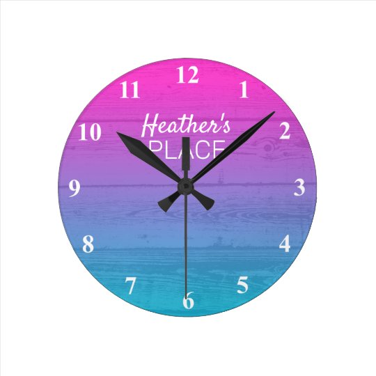 Neon pink ombre gradient wood grain round clock | Zazzle.com