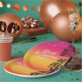 Neon Pink Ombre Tropical Tree Sunset Beach Paper Plates | Zazzle