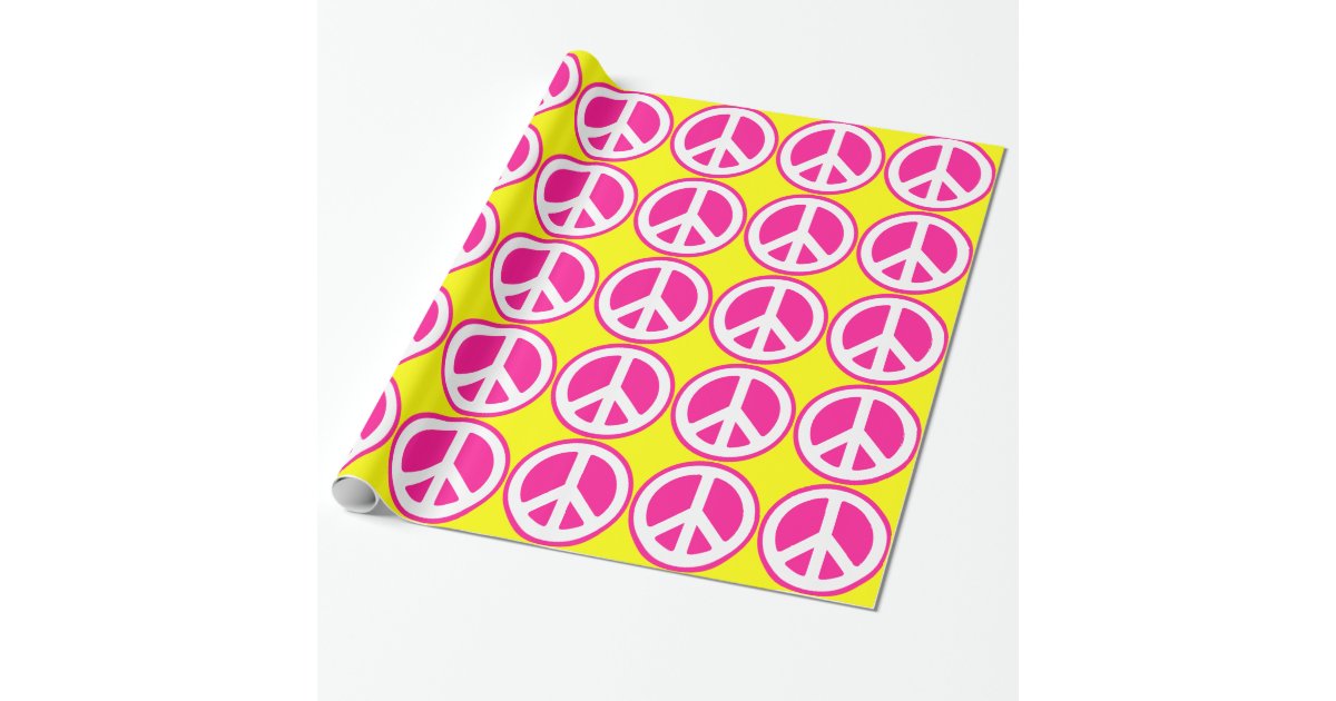 Neon Pink Peace Sign Wrapping Paper | Zazzle