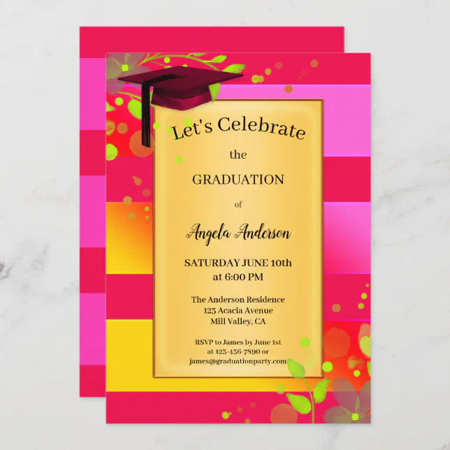 Neon Pink Red Floral Graduation Invitation | Zazzle