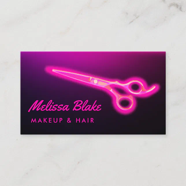 neon pink scissors logo business card | Zazzle