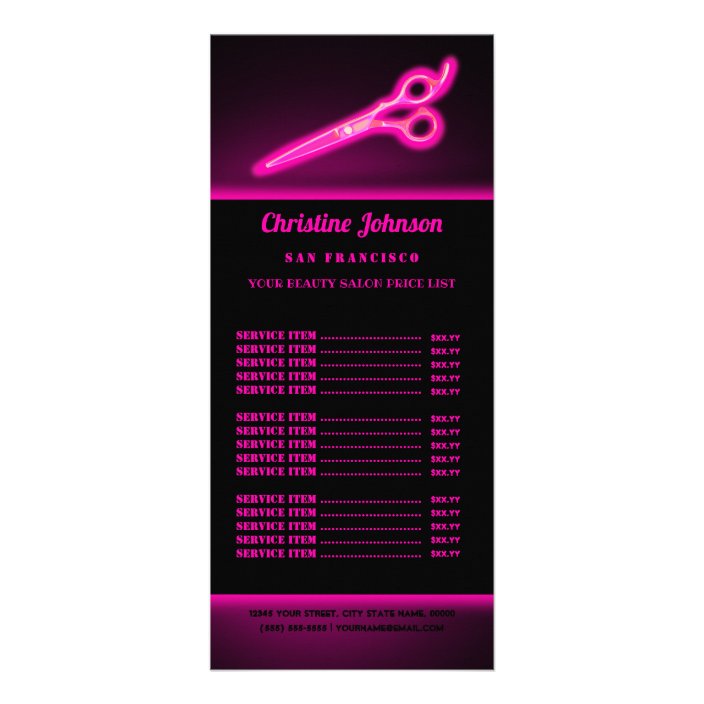 neon pink scissors price list rack card | Zazzle.com