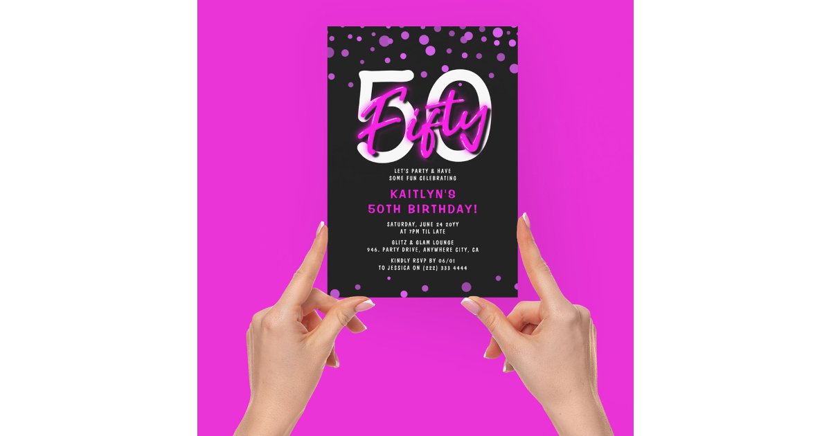 Neon Pink Thirty 50th Birthday Party Invitation | Zazzle