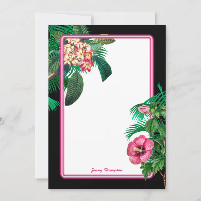 Neon Pink Tropical Botanicals Note Card | Zazzle