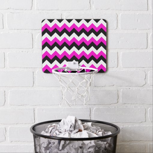 Neon Pink White and Black Zigzag Mini Basketball Hoop | Zazzle