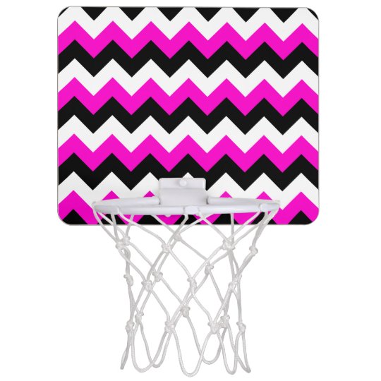 Neon Pink White and Black Zigzag Mini Basketball Hoop | Zazzle.com