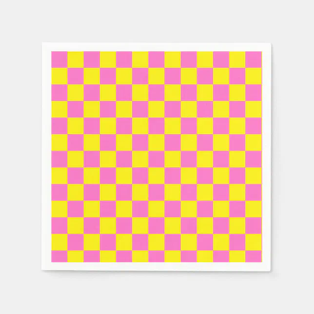 Neon Pink Yellow Checkered Checkerboard Vintage Napkins | Zazzle