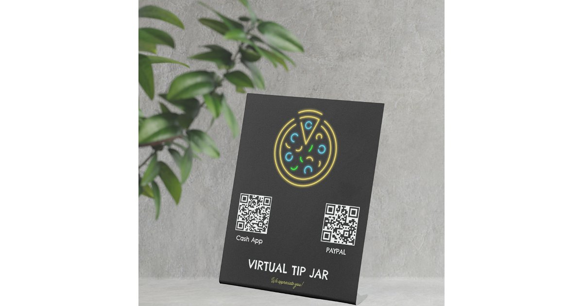 Neon Pizza Virtual Tip Jar Tabletop Sign | Zazzle
