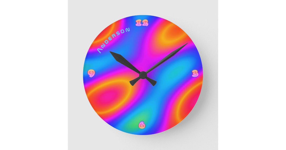 Neon Plasma Modern Psychedelic Personalized Wall Round Clock | Zazzle