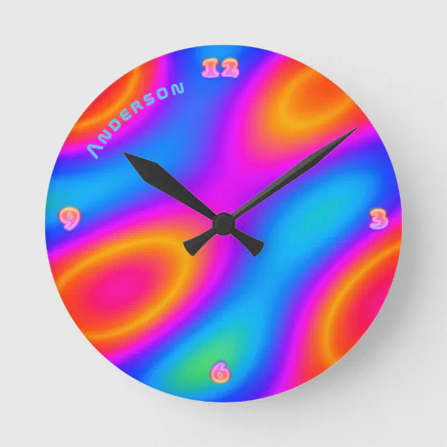 Neon Plasma Modern Psychedelic Personalized Wall Round Clock | Zazzle