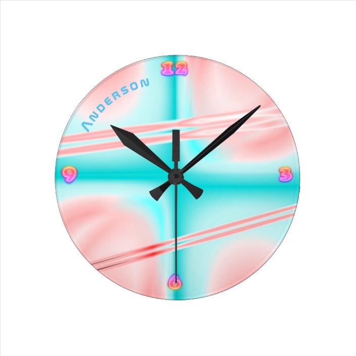 Neon Plasma Pink Blu Psychedelic Personalized Wall Round Clock | Zazzle.com