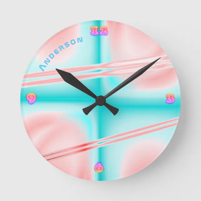 Neon Plasma Pink Blu Psychedelic Personalized Wall Round Clock | Zazzle