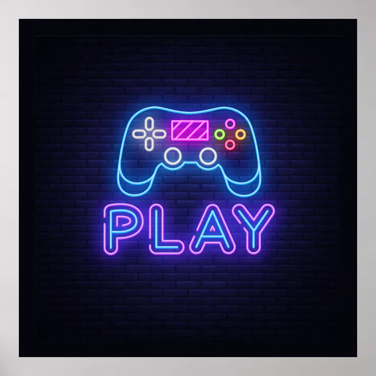 Neon Play Gamer Poster | Zazzle