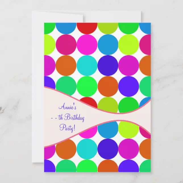 Neon Polka Dot Girls Any Number Bithday Party Invitation | Zazzle