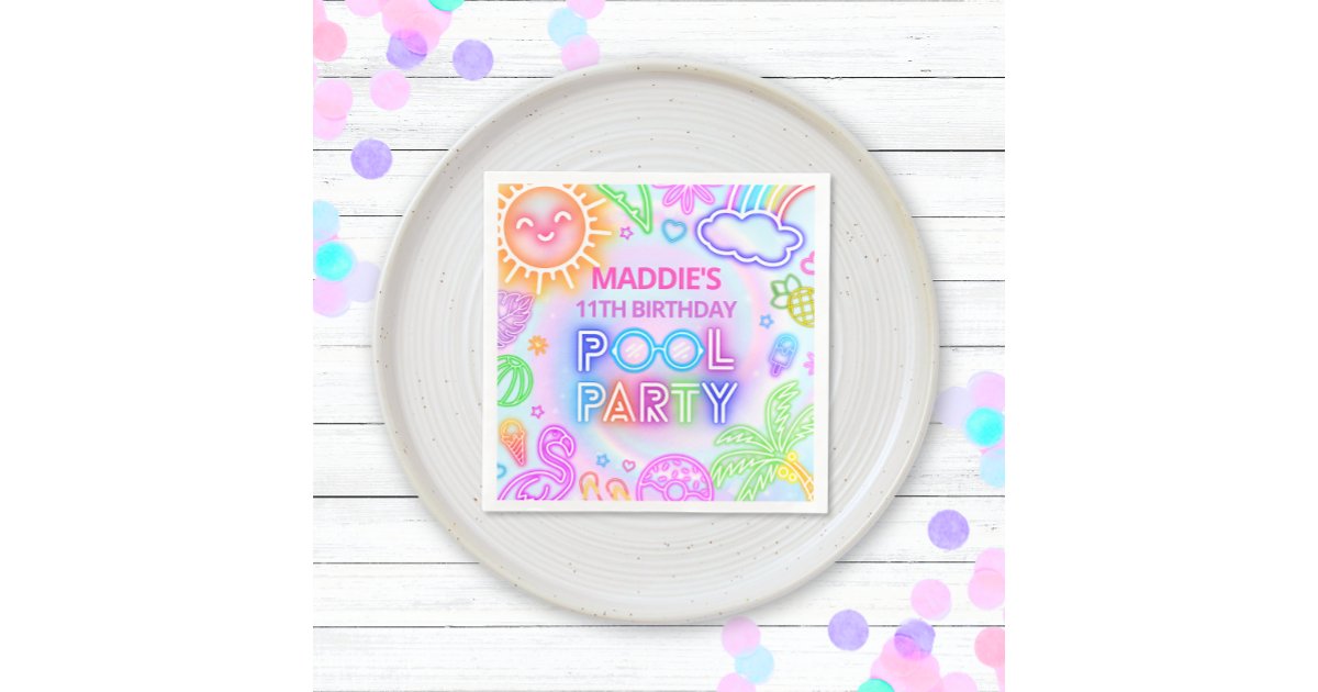 Neon Pool Party Birthday Napkins | Zazzle