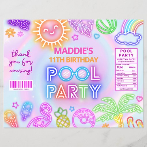 Neon Pool Party Chip Bag Wrapper | Zazzle