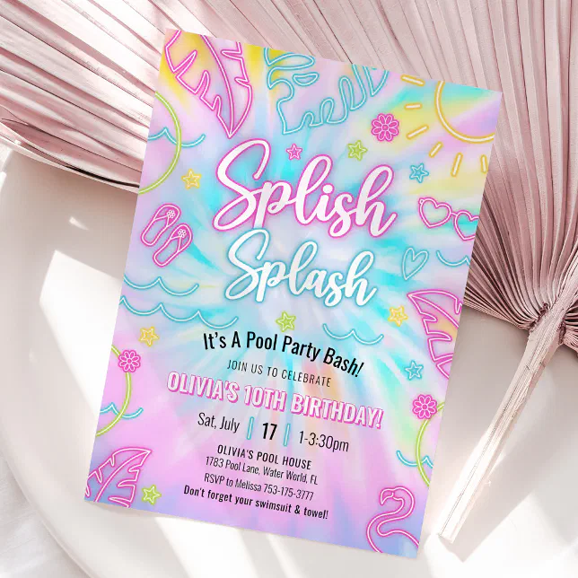 Neon Pool Party Invitation, Summer Tropical Glow Invitation | Zazzle