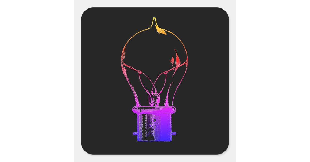 Neon Pop Art Light Bulb Idea Square Sticker | Zazzle