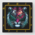 Neon Predator Tiger Artwork Square Wall Clock | Zazzle
