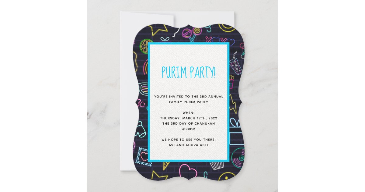 Neon Purim Invitation | Zazzle