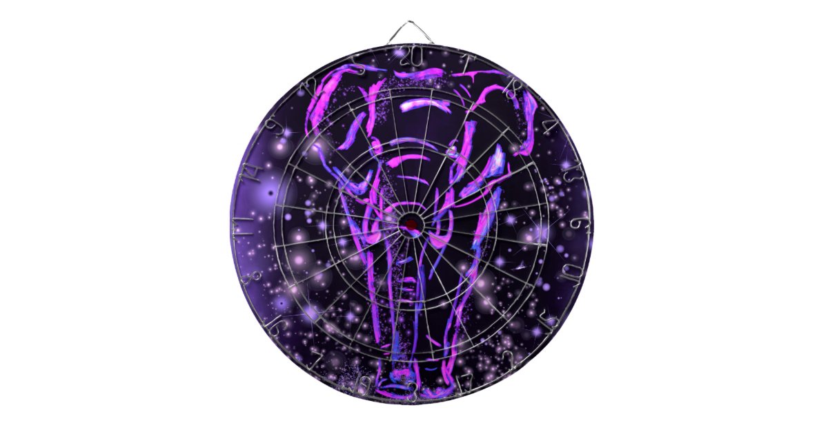 Neon Purple Pink Elephant Walking At Starry Night Dart Board | Zazzle