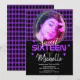 Neon Purple Sweet Sixteen Gold Ring Photo Grid Invitation | Zazzle