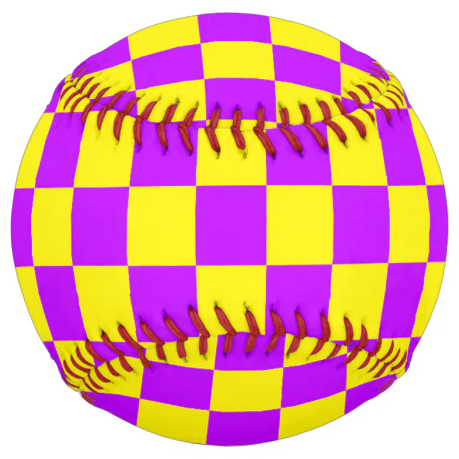 Neon Purple Yellow Checkered Checkerboard Vintage Softball | Zazzle