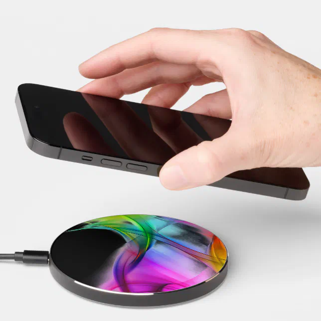 Neon Rainbow Abstract On Black Wireless Charger | Zazzle